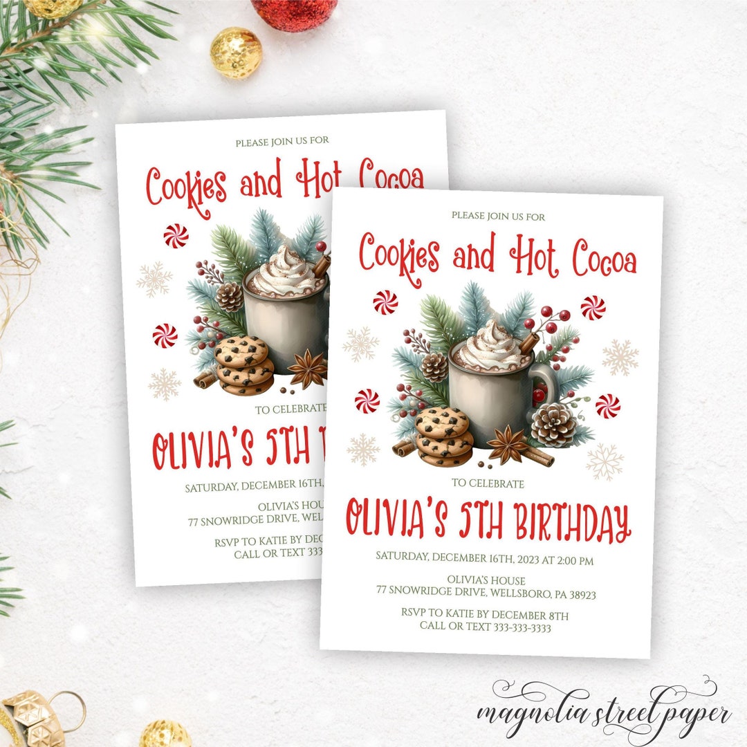 Cookies and Hot Cocoa Birthday Party Invitation, Kids Winter Birthday ...