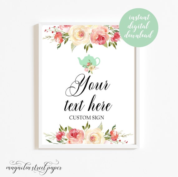 Custom Bridal or Baby Tea Sign, Printable Custom Text Table Sign, Blush ...