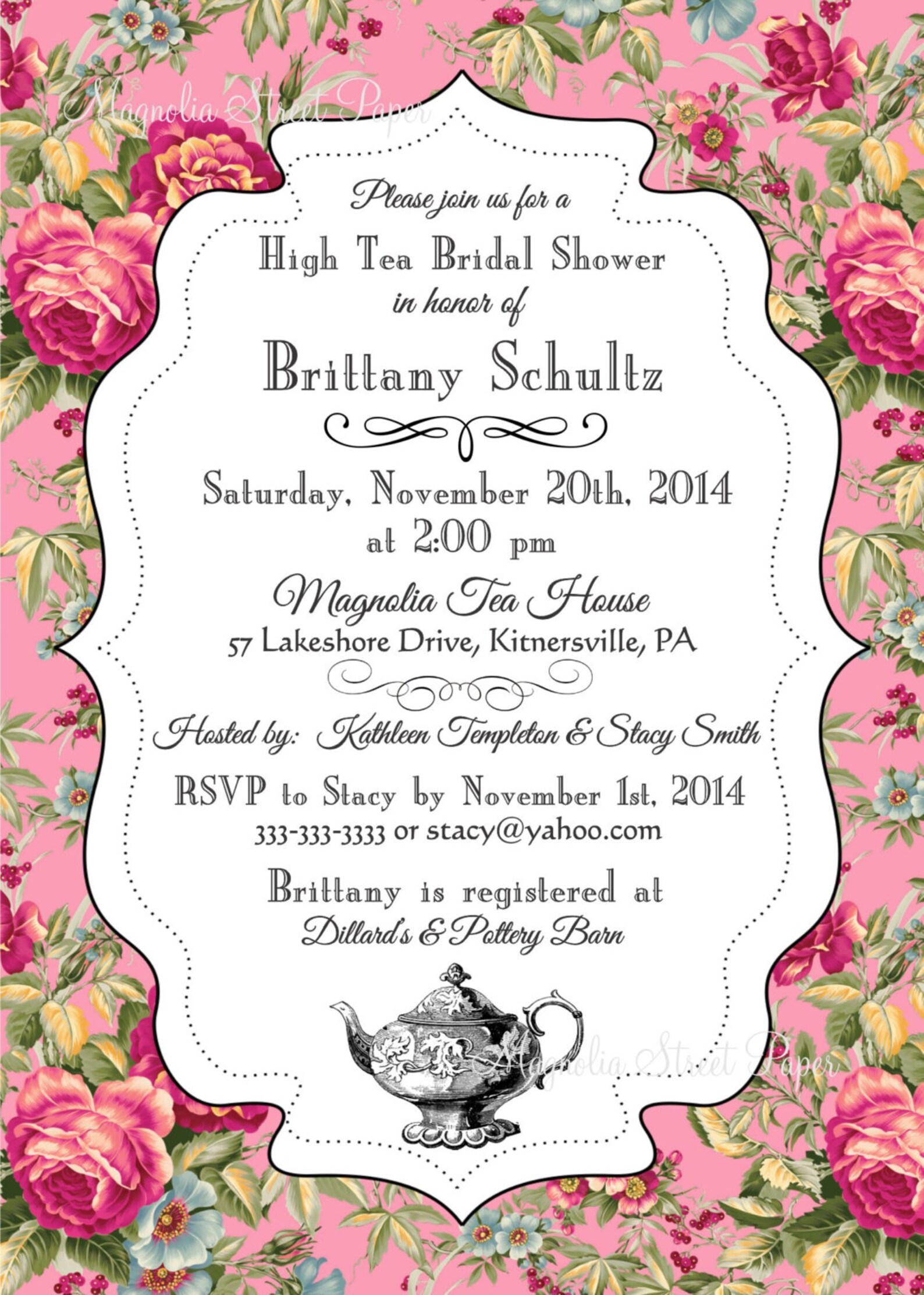 Pink Floral High Tea Bridal Shower Invitation Vintage Shabby - Etsy
