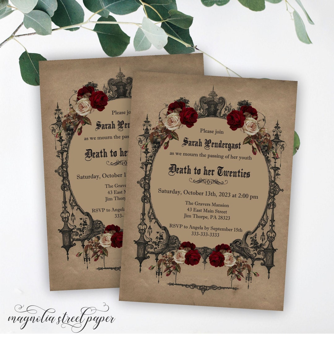 Death to Youth Birthday Invitation, Vintage Goth Death to 20s, 30s, 40s ...