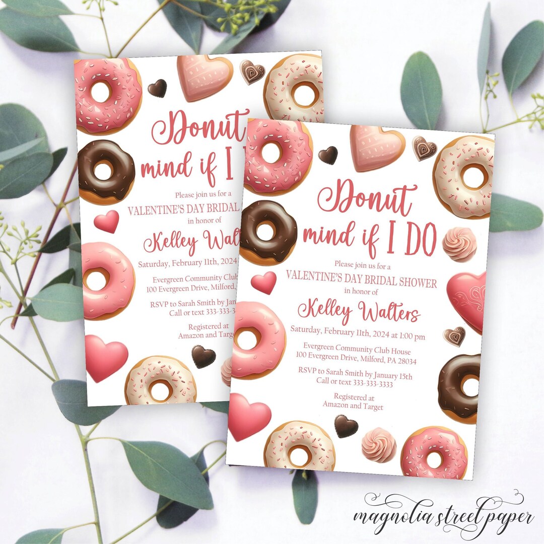 Donut Bridal Shower Invitation, Hearts and Donuts Valentine's Day ...
