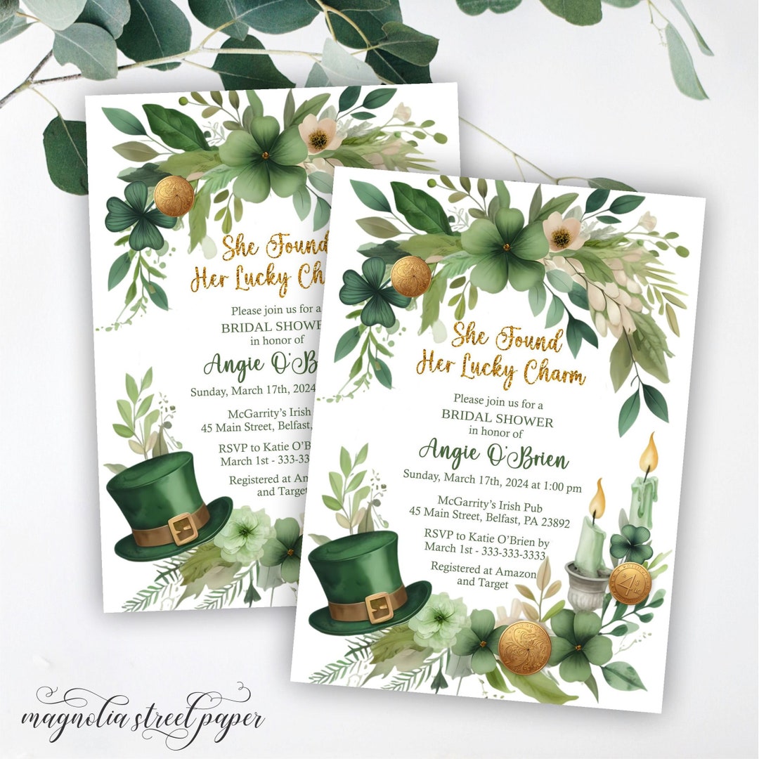 St. Patrick's Day Bridal Shower Invitation, She Found Her Lucky Charm ...