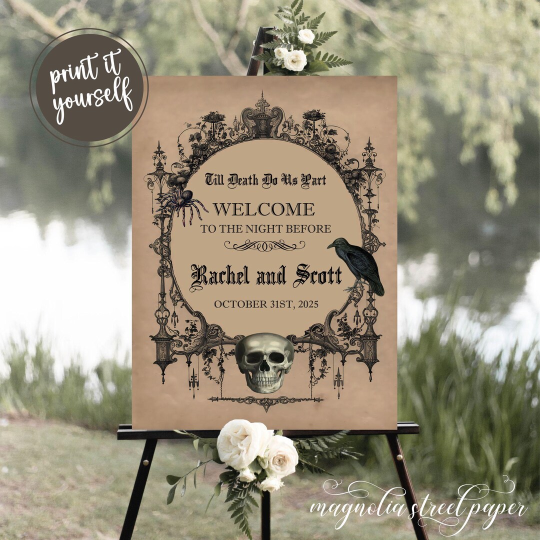 Halloween Gothic Rehearsal Dinner Party Welcome Sign, Spooky Vintage ...