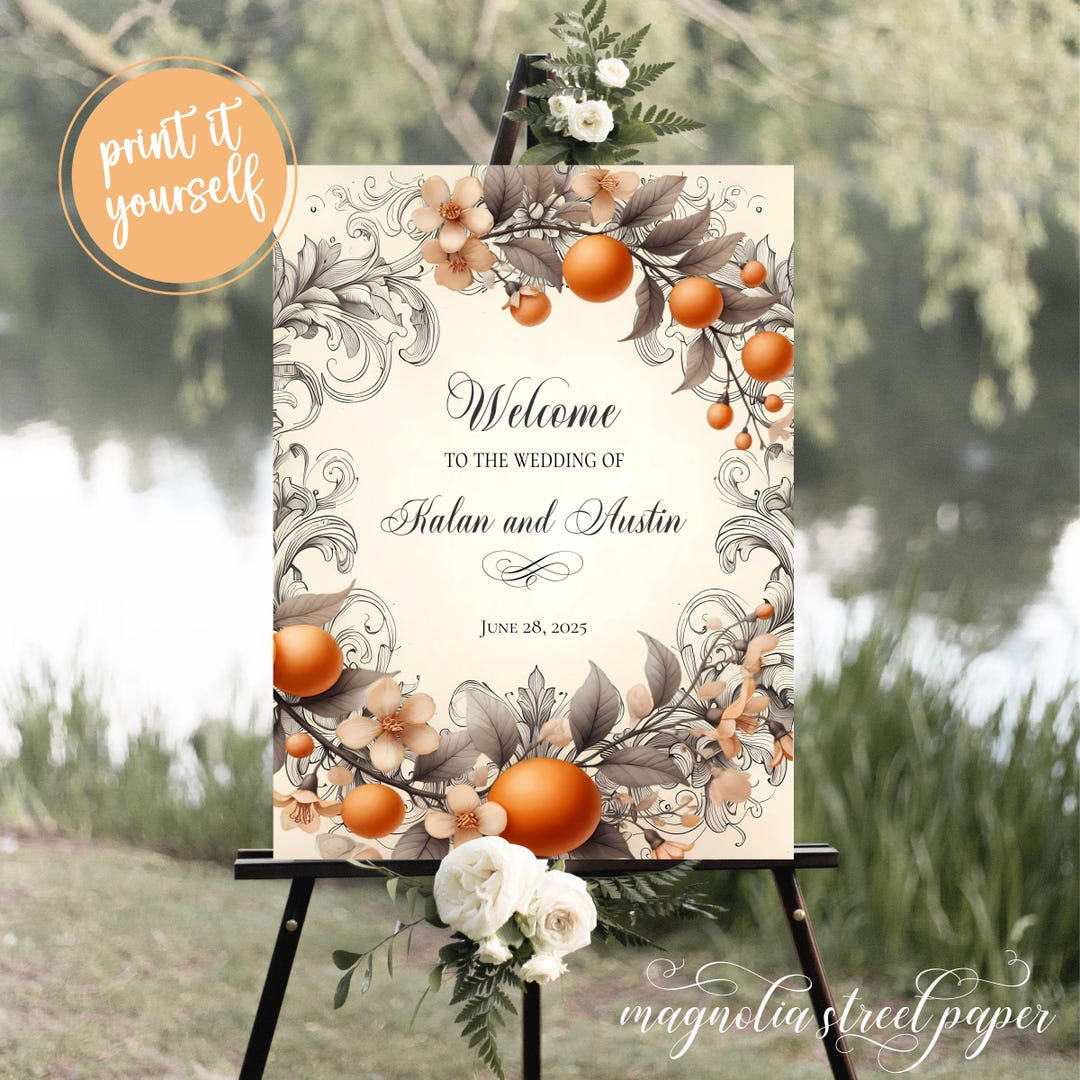 Orange Blossom Fairytale Goth Wedding Welcome Sign, Elegant Vintage ...