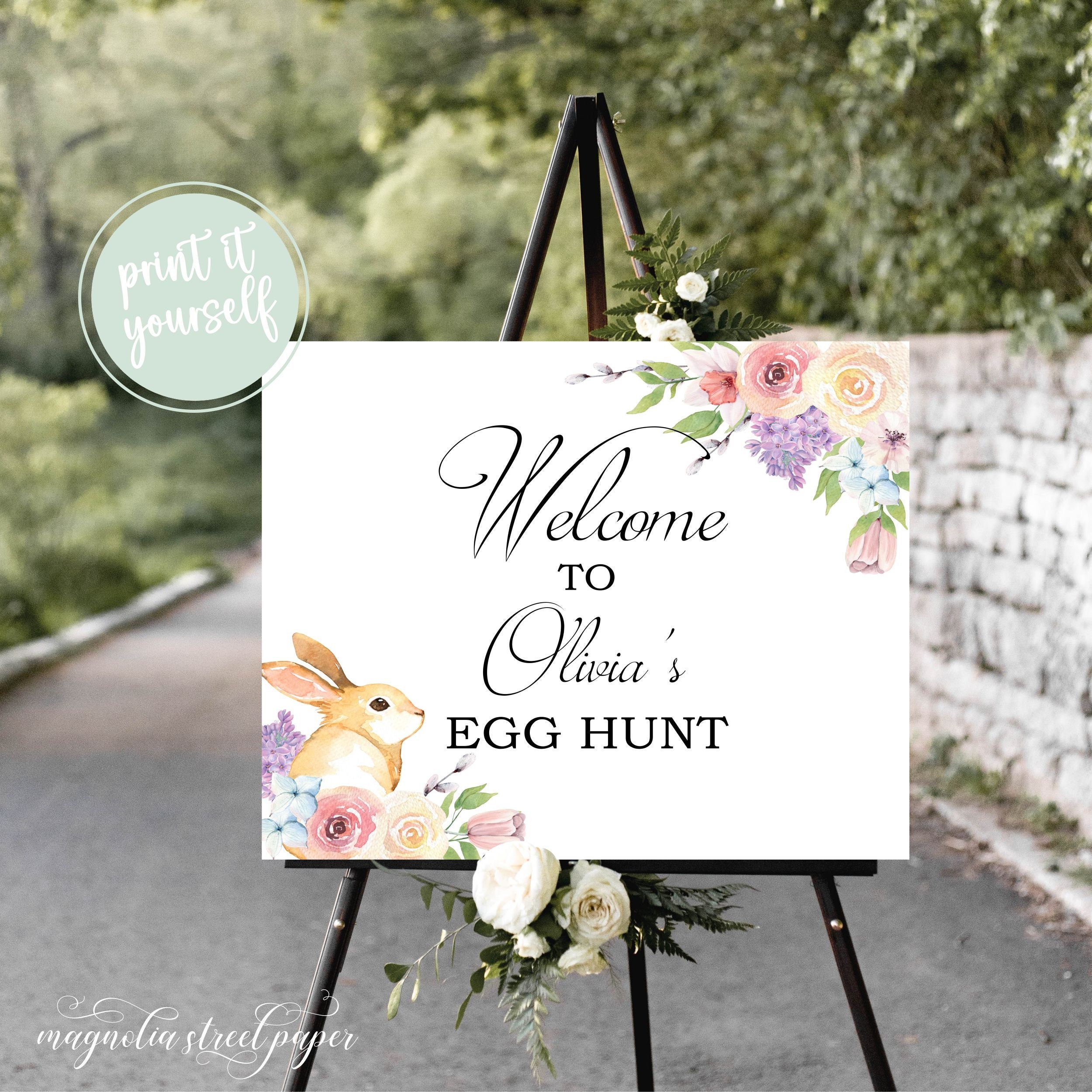Easter Welcome Sign, Egg Hunt Party Sign, Easter Birthday Decor, Bunny ...