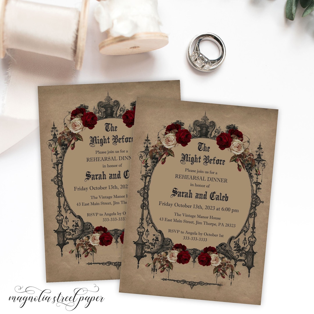 Elegant Vintage Goth Rehearsal Dinner Invitation, Haunted Gothic ...