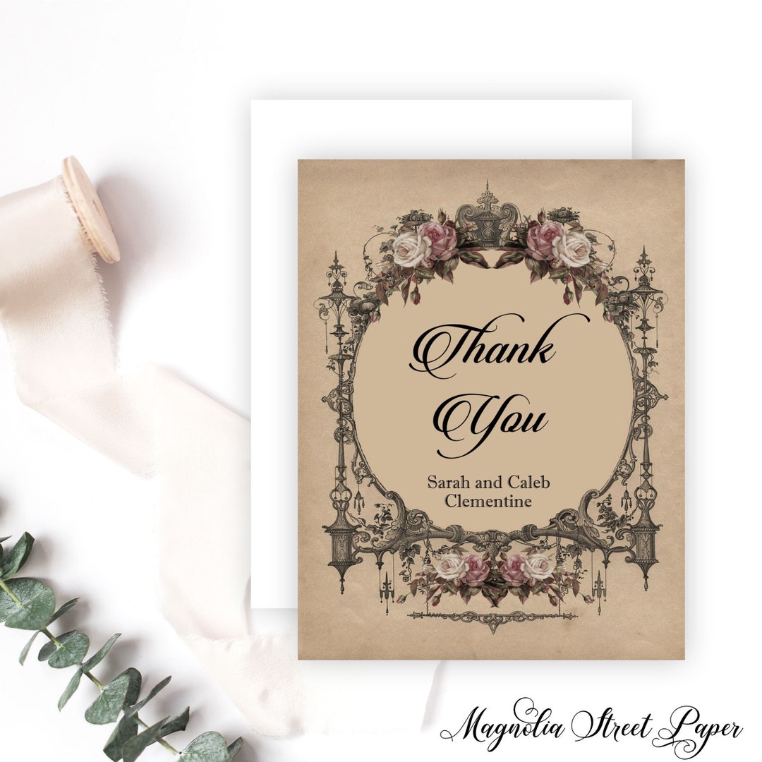 Elegant Vintage Goth Thank You Cards, Printed Haunted Gothic Halloween ...