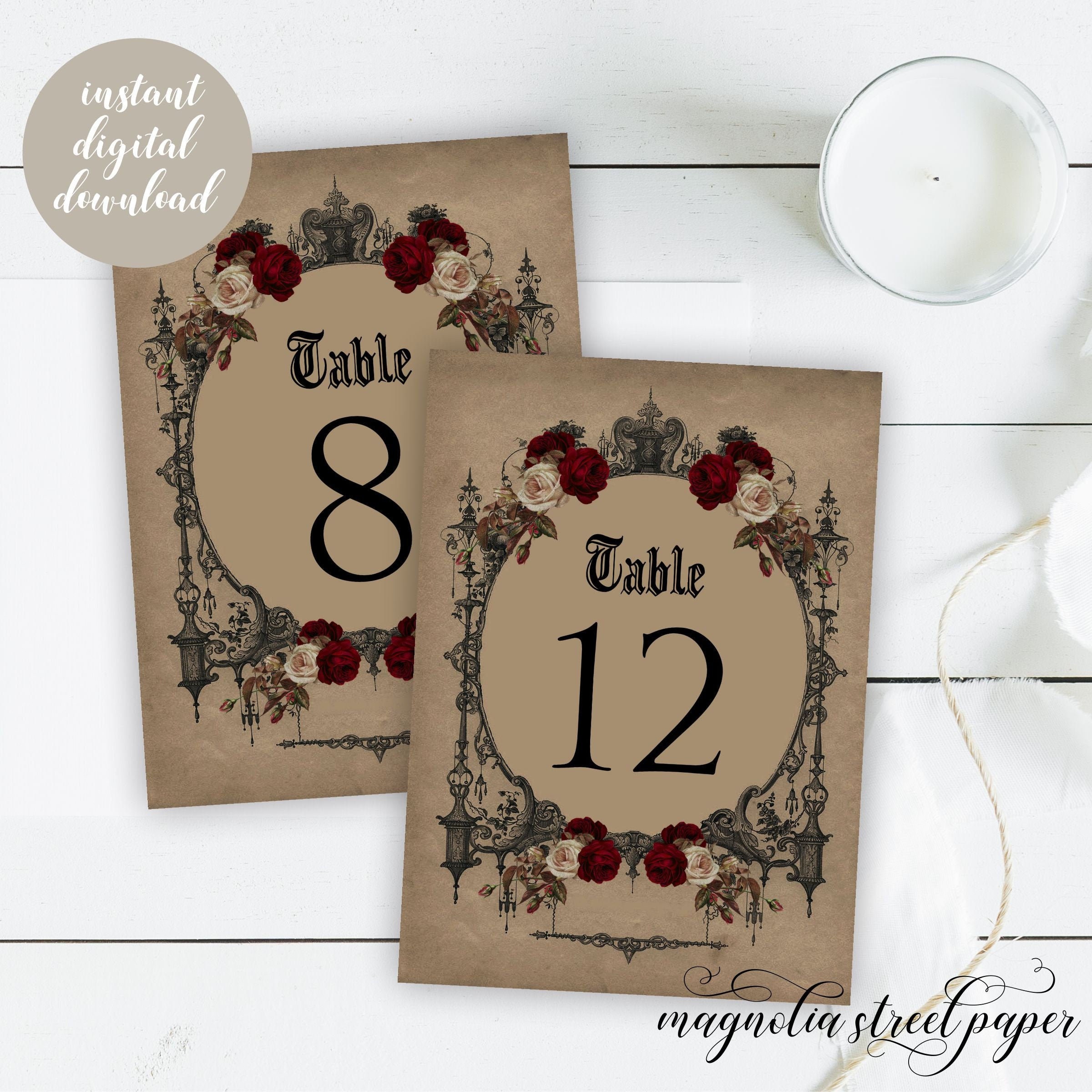 Halloween Goth Table Numbers, Printable Vintage Style Tables 1 - 15 ...