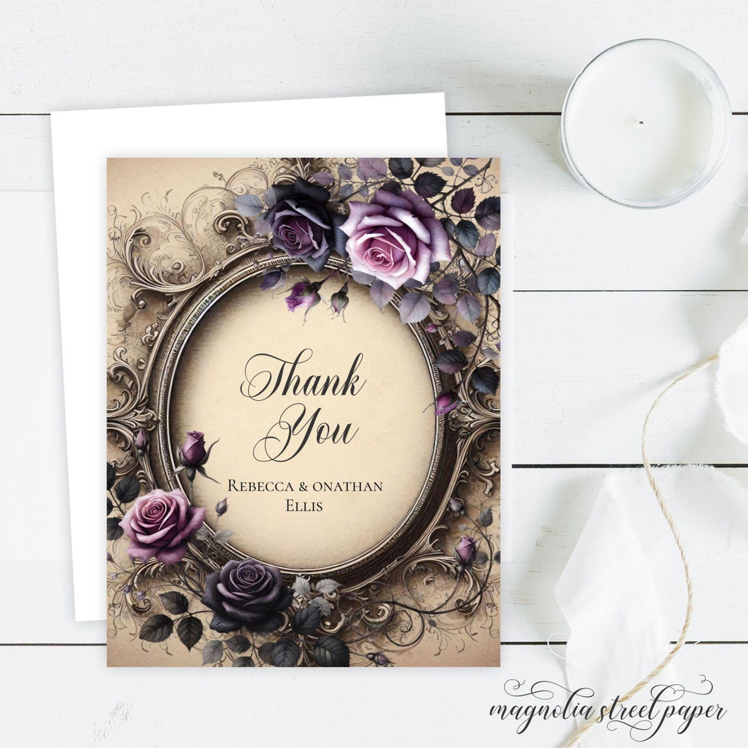 Elegant Vintage Gothic Thank You Cards, Printed Folding Purple and ...