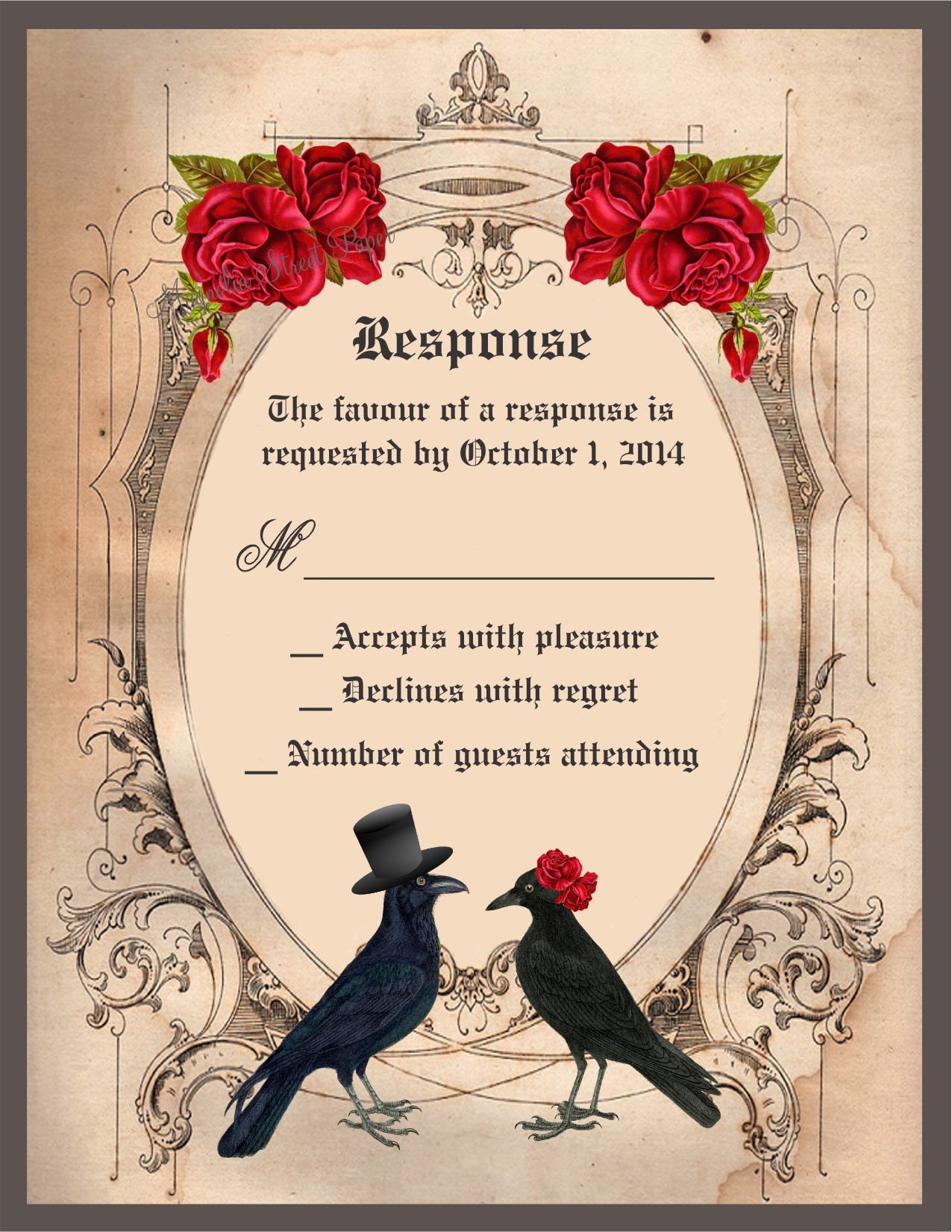 Halloween Wedding Invitation Goth Wedding Invite Crow | Etsy