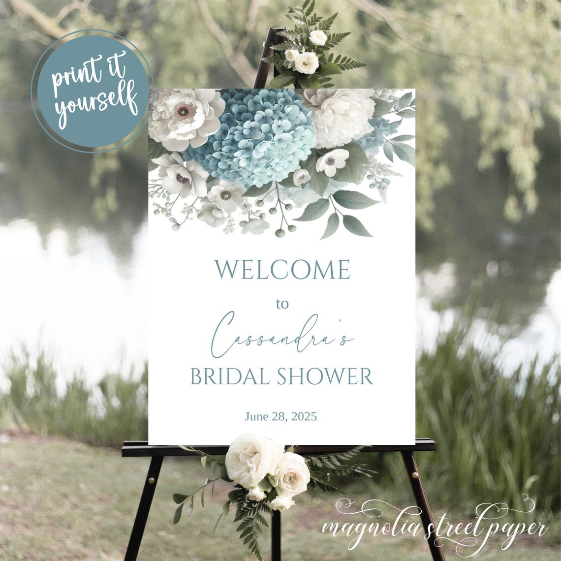 Printable Something Blue Bridal Shower Welcome Sign, Light Dusty Blue ...