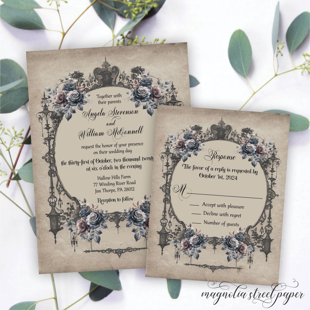 Elegant Vintage Wedding Invitation, Romantic Victorian Gothic Wedding ...