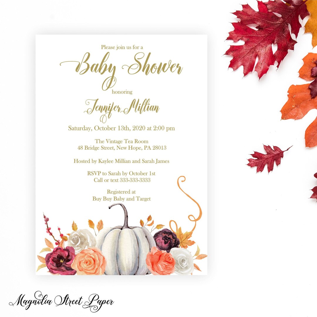 Fall Pumpkin Baby Shower Invitation Watercolor White Pumpkin - Etsy