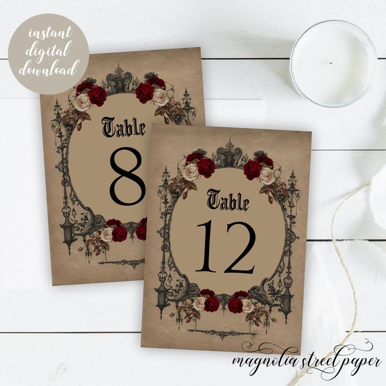 Halloween Goth Table Numbers Printable Vintage Style Tables 1 | Etsy