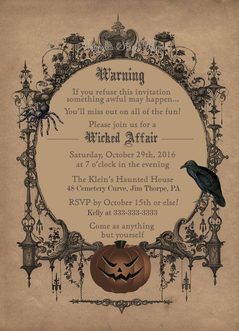 Gothic Halloween Invitation Spooky Vintage Goth Costume or - Etsy