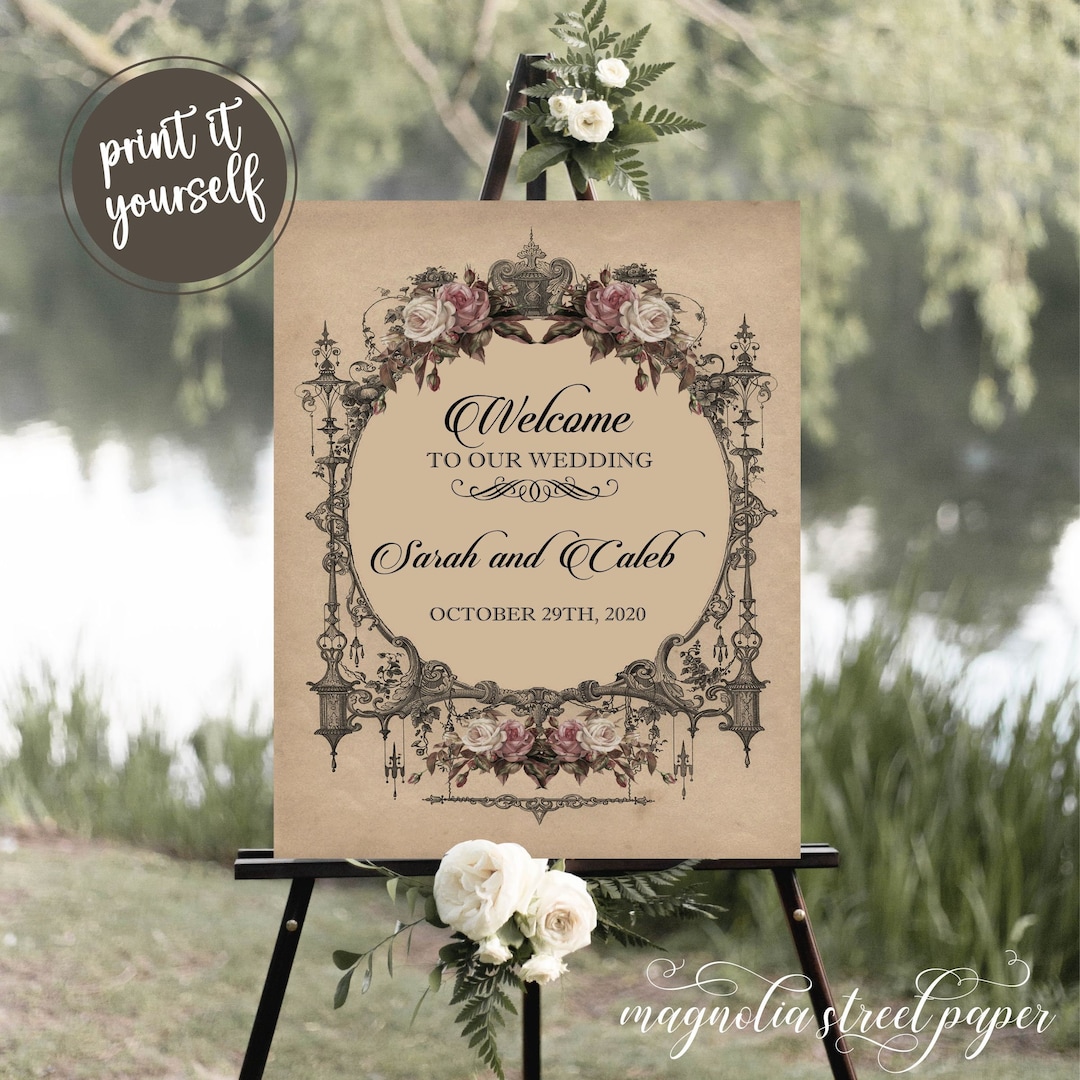 Goth Wedding Welcome Sign, Vintage Halloween Wedding Shower Sign ...