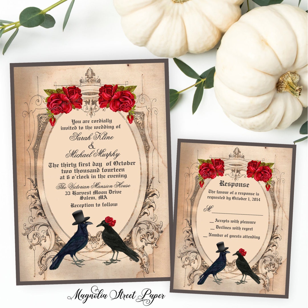 Halloween Wedding Invitation, Goth Wedding Invite, Crow Wedding ...