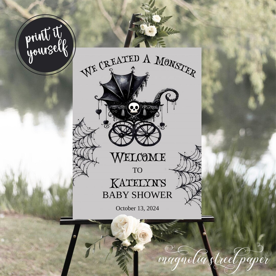 Halloween Baby Shower Welcome Sign, We Created A Monster, Whimsical ...