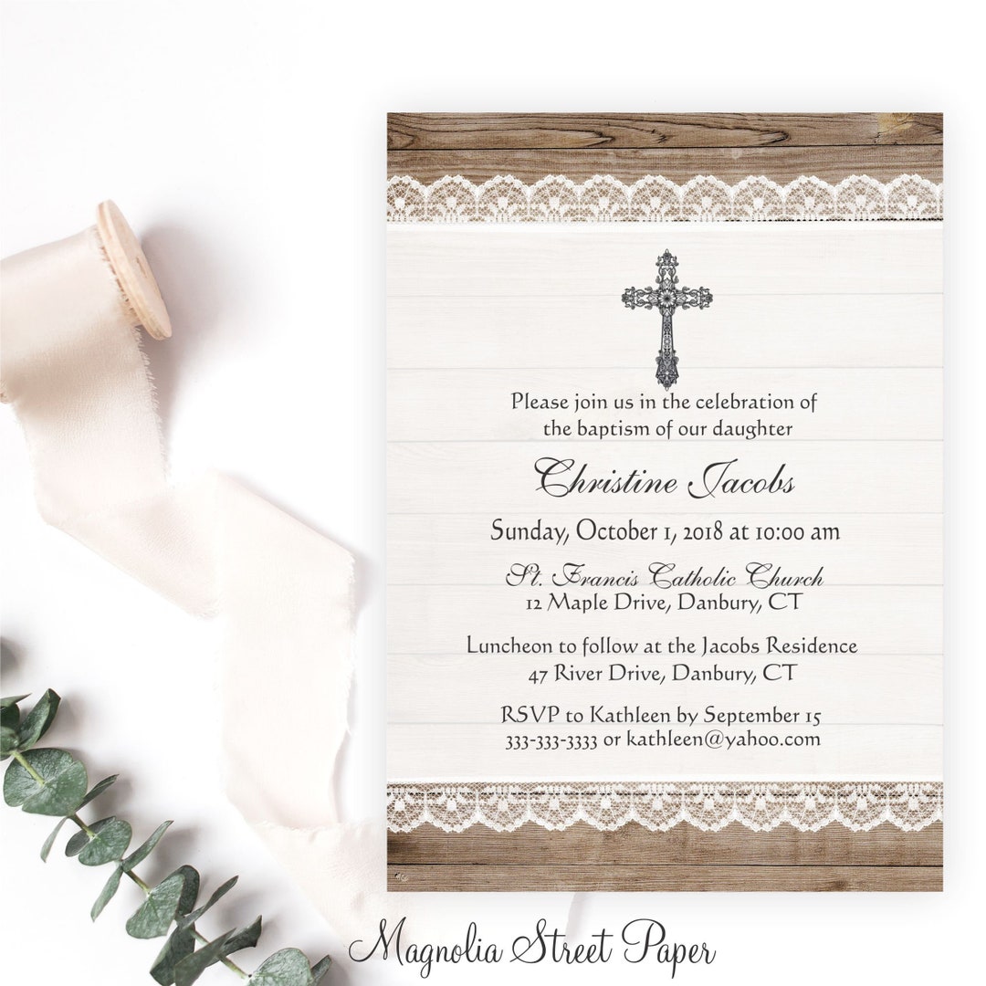 Rustic Baptism Invitation, Christening or Dedication Invite, First ...