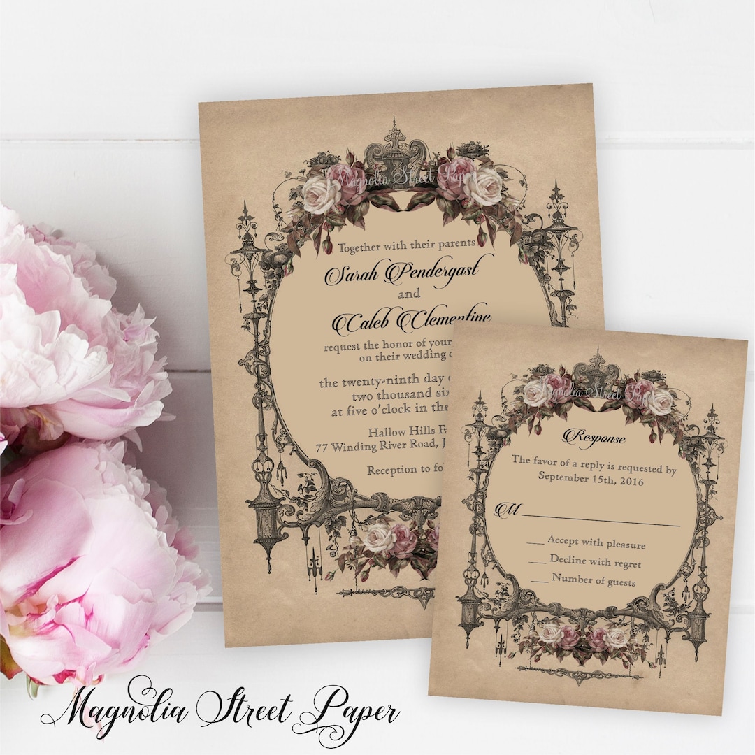 Elegant Vintage Goth Wedding Invitation, Halloween Wedding Invite ...