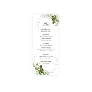 Watercolor Greenery Wedding Menu Green Leaves Garden Party - Etsy