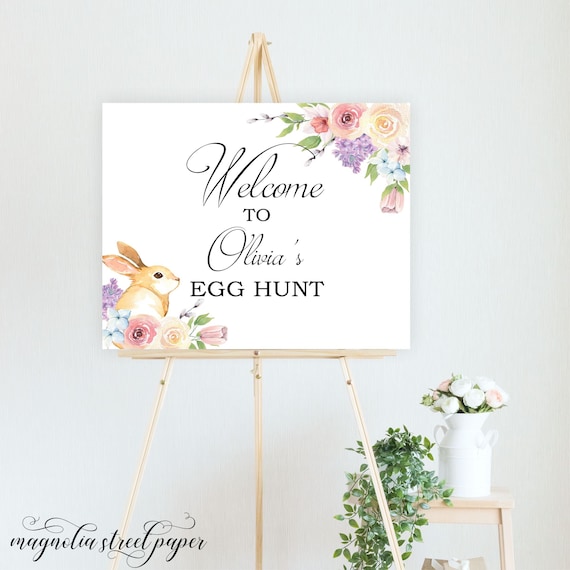 Easter Welcome Sign, Egg Hunt Party Sign, Easter Birthday Decor, Bunny ...