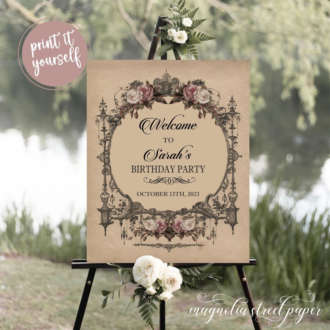 Elegant Gothic Birthday Party Welcome Sign, Vintage Goth Birthday or ...
