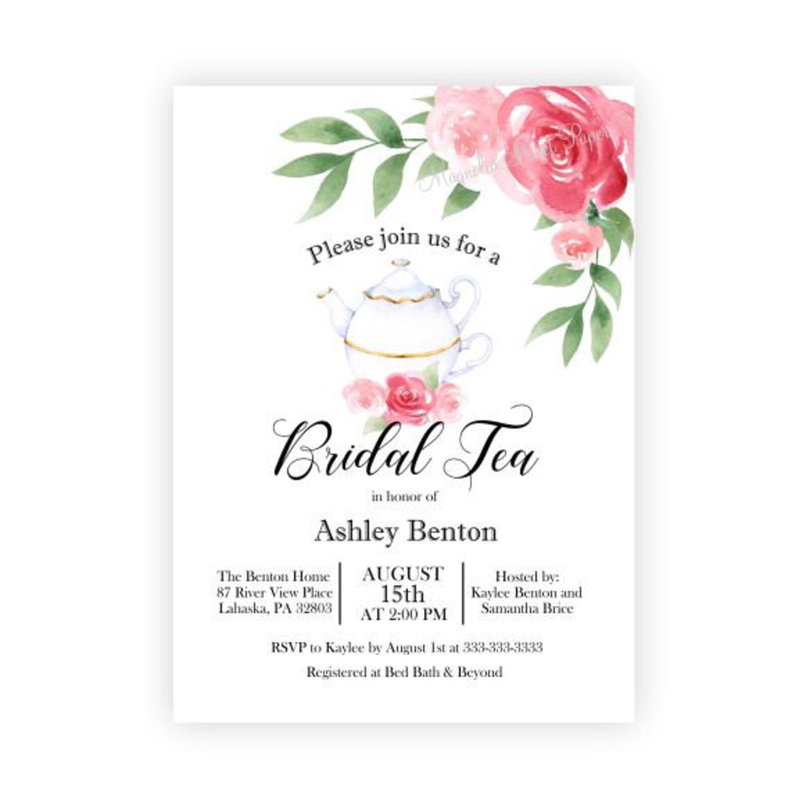 Pink Floral Bridal Tea Invitation Blush Flowers and Tea Pot - Etsy