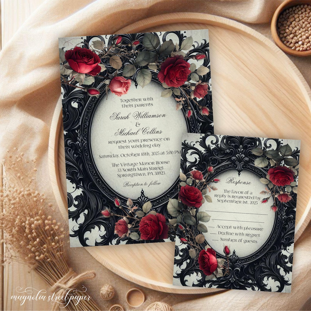 Dark Fairytale Wedding Invitation, Elegant Vintage Fantasy Gothic Suite ...