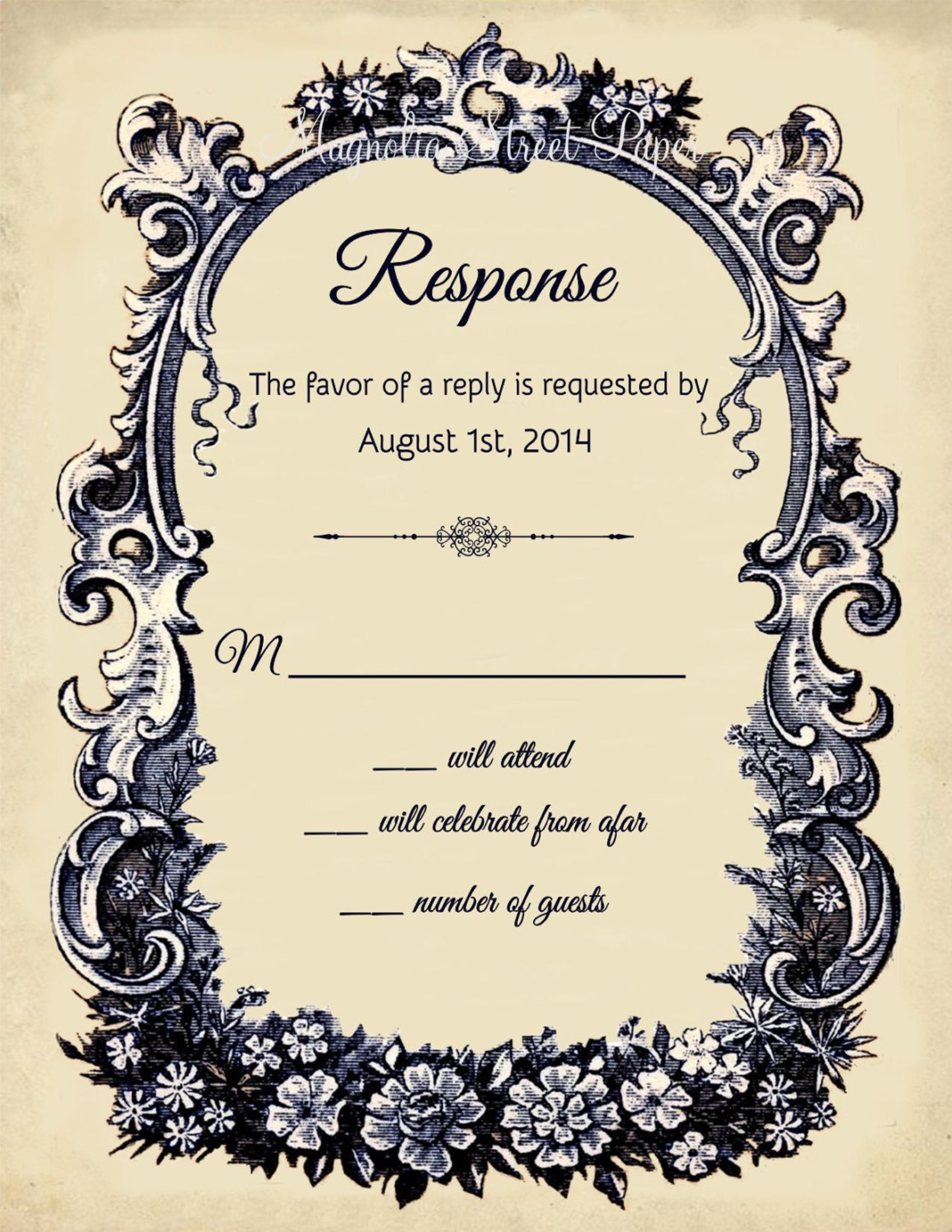 French Vintage Wedding Invitation Elegant and Romantic Invite - Etsy