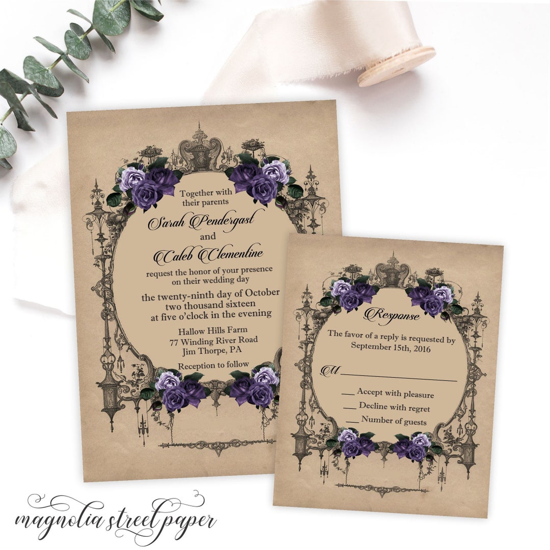 Elegant Vintage Goth Wedding Invitation, Halloween Wedding Invite ...