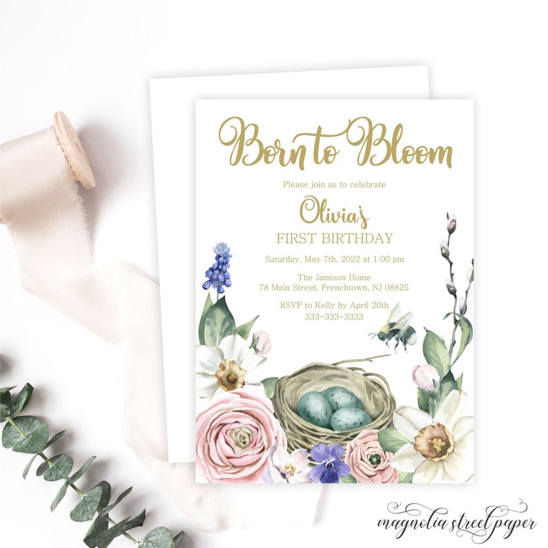 Spring First Birthday Invitation Born to Bloom Daffodils - Etsy