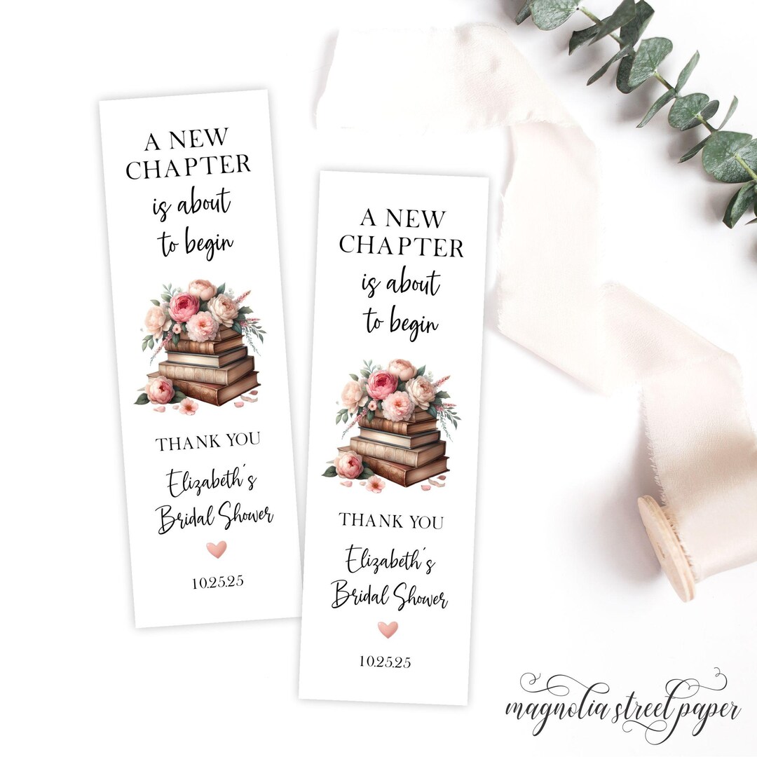 Bookmark Favor Tags for Book Themed Wedding or Shower, A New Chapter is ...