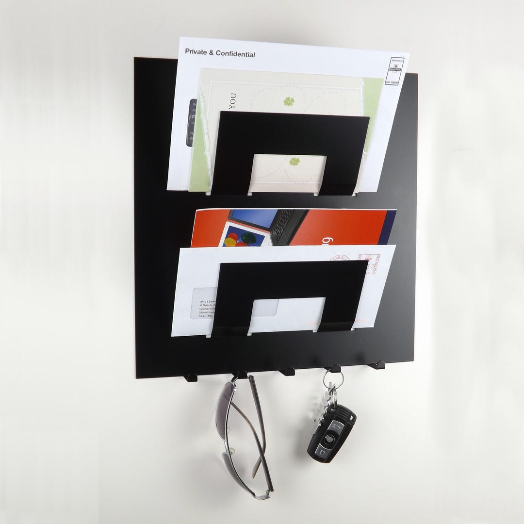Black Metal Wall Mounted Letter Rack & Key Hook - Etsy