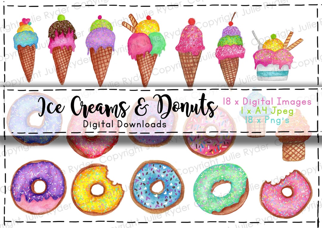 Donuts & Ice Cream Stickers: Watercolor Clipart (digital Download) - Etsy