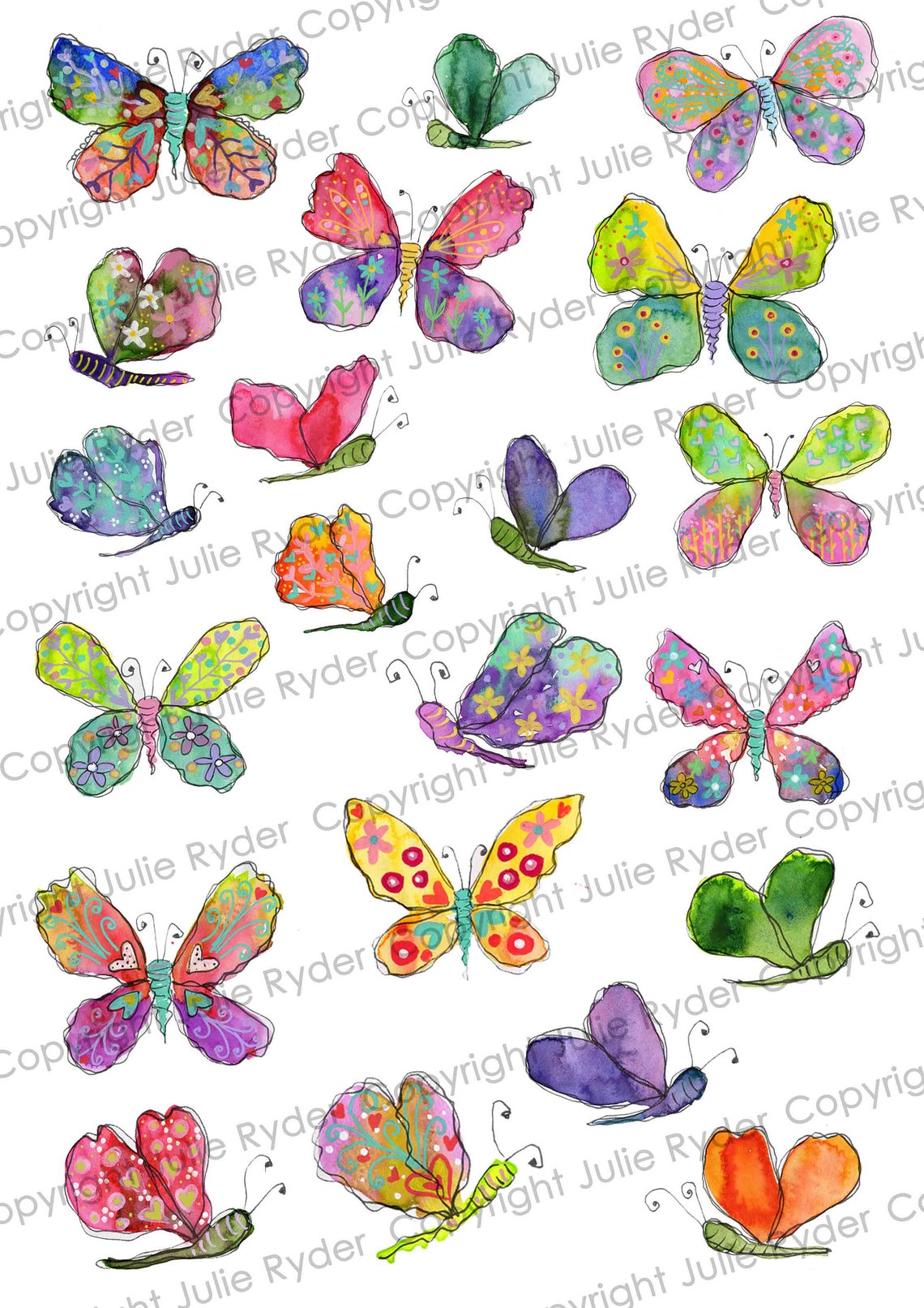 Printable Stickers Colourful Butterfly Digital Download Art Journaling ...