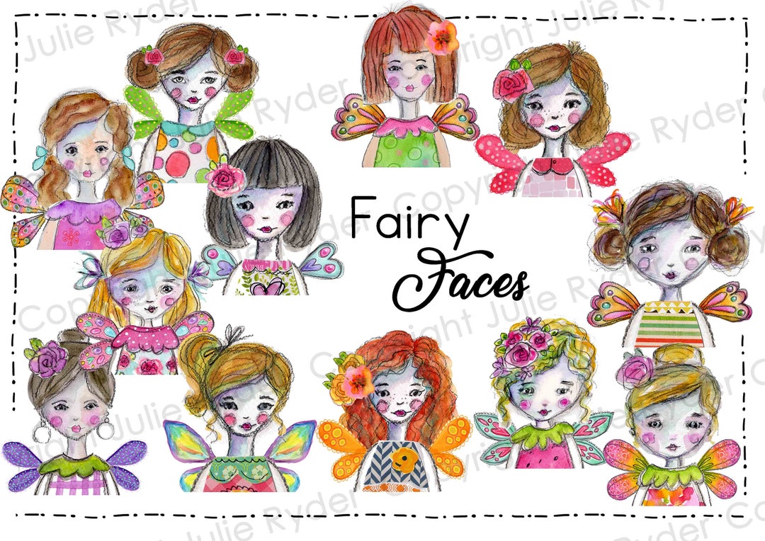 Watercolor Fairy Faces Printable, Whimsical Ephemera (digital Download ...