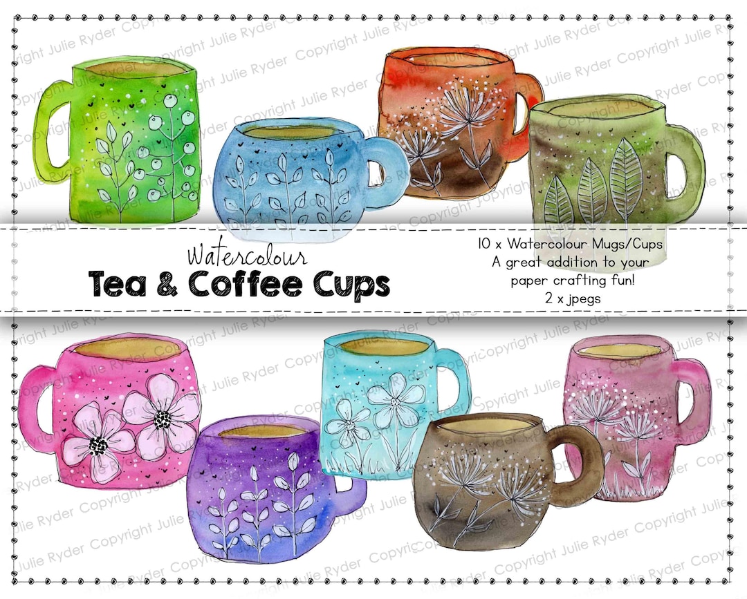 Watercolor Coffee Tea Cups, Mugs Clipart, Junk Journaling (digital ...