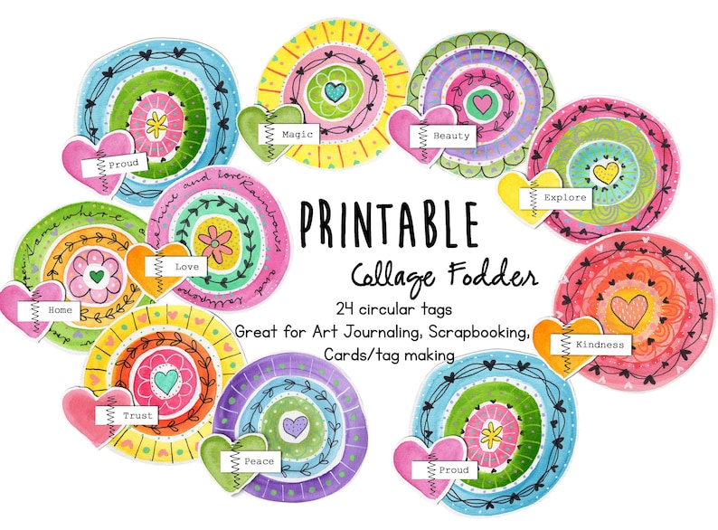 Printable Collage Circles | Inspirational Art Journal Tags | Mixed ...