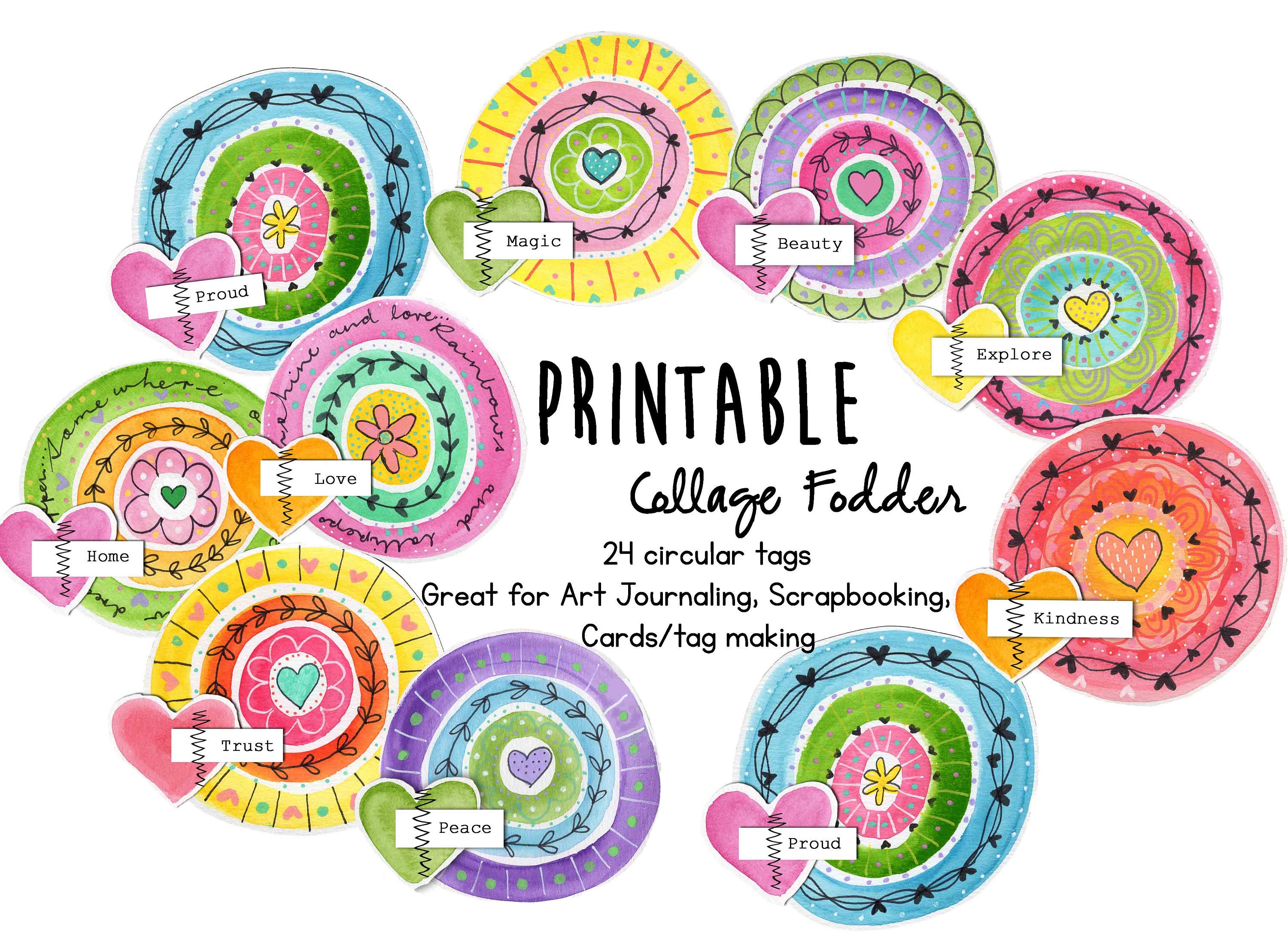 Printable Collage Circles | Inspirational Art Journal Tags | Mixed ...