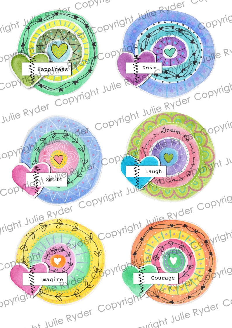 Printable Collage Circles | Inspirational Art Journal Tags | Mixed ...