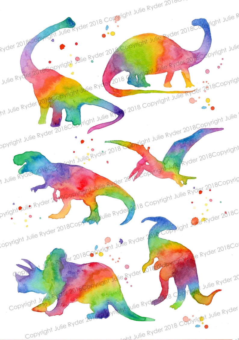 Dinosaurs Mixed, Instant Download, Colourful Rainbow Colours ...