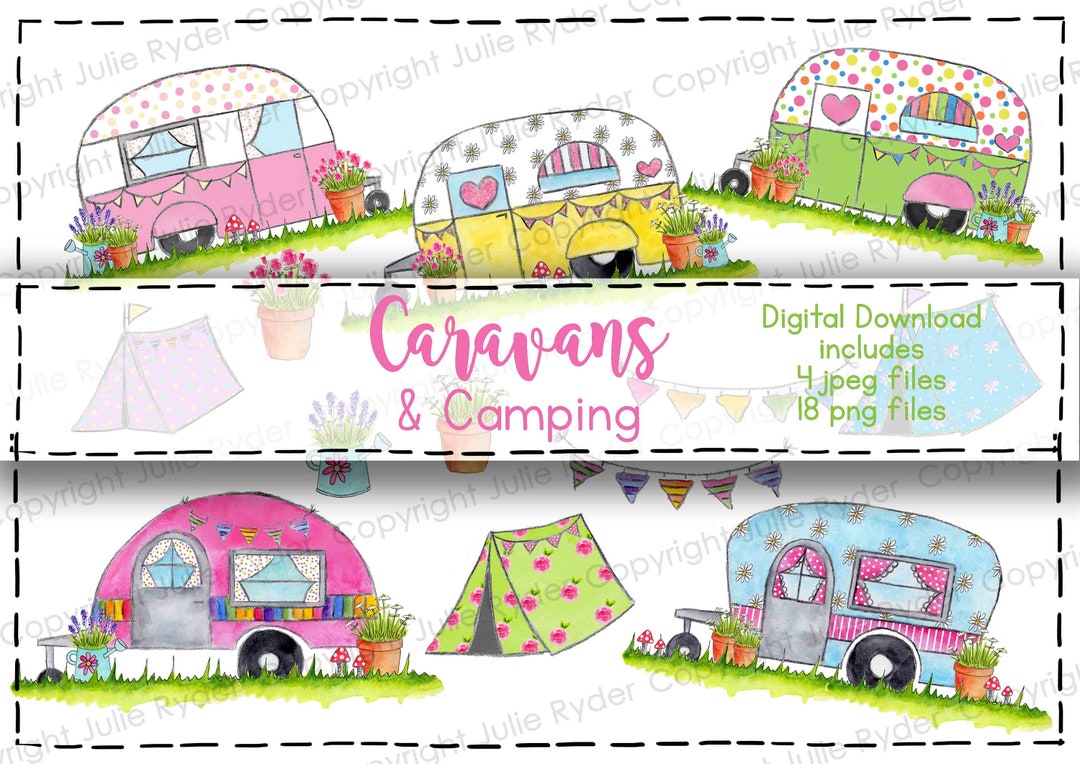 Printable Stickers Colourful Caravan Camping Tents Digital Download Art ...