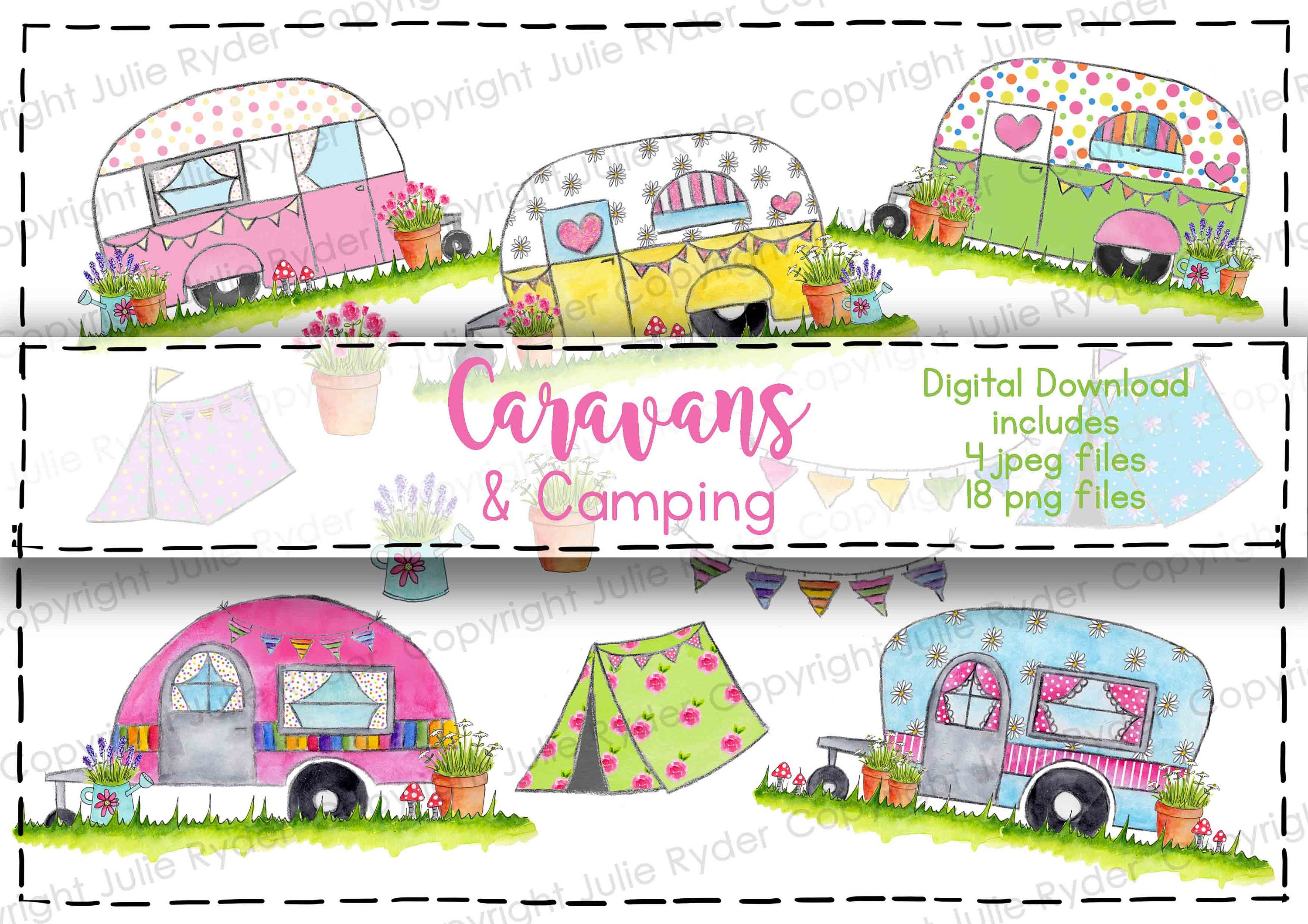 Printable Stickers Colourful Caravan Camping Tents Digital Download Art ...