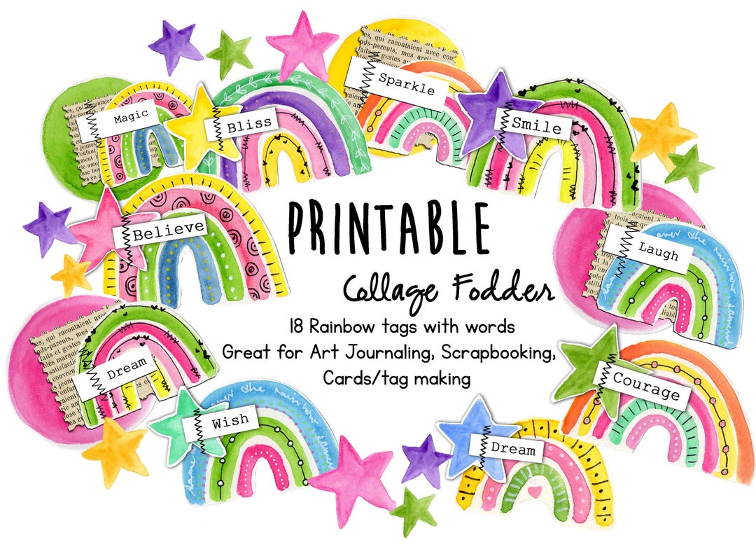 Rainbow Collage Art: Watercolor Scrapbooking Embellishments (digital ...
