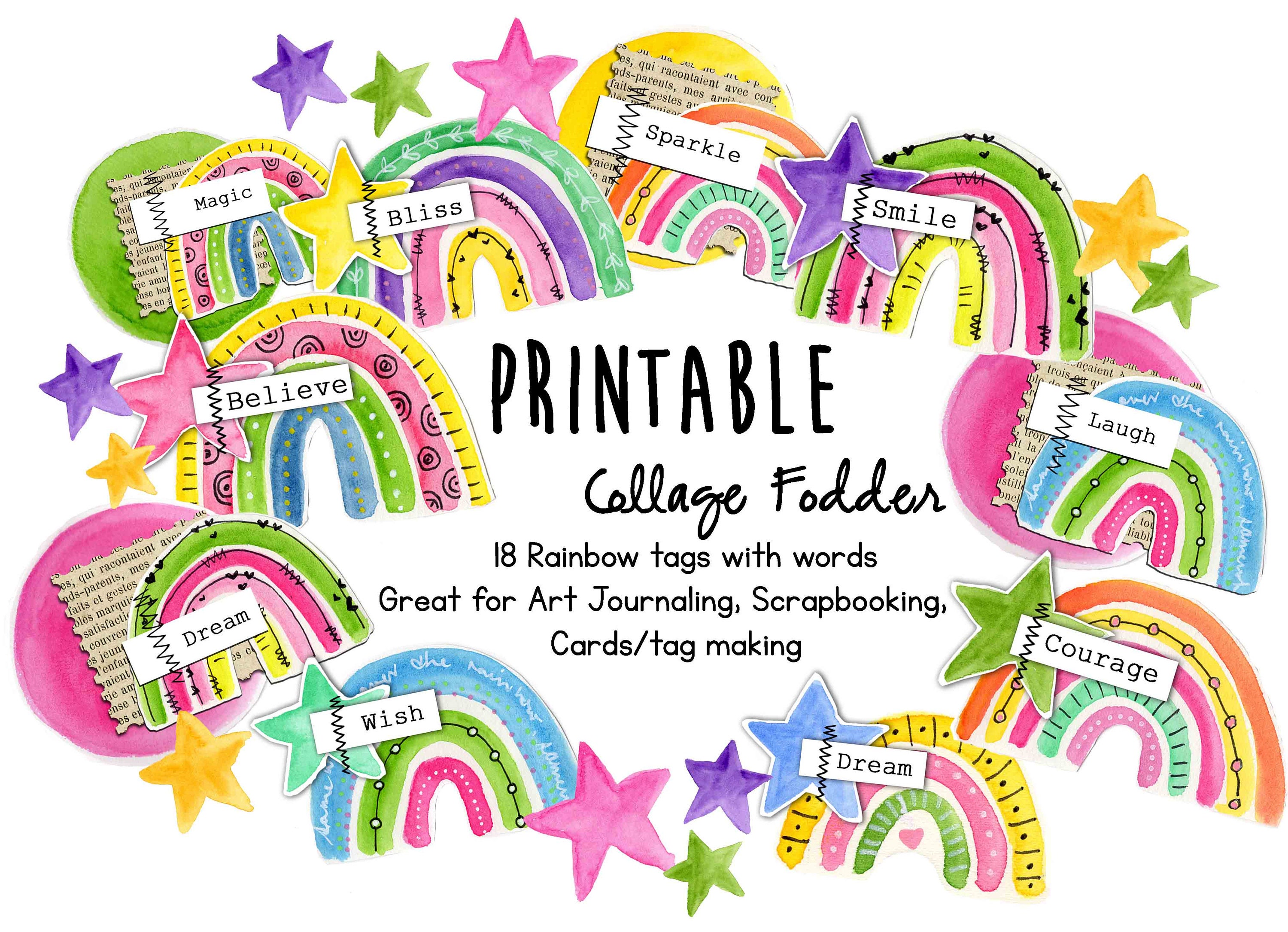 Rainbow Collage Art: Watercolor Scrapbooking Embellishments (digital ...