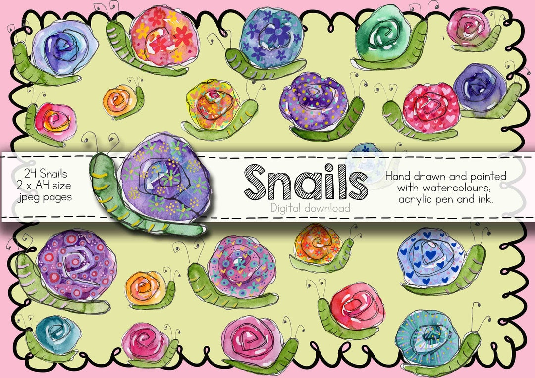 Printable Stickers Colourful Snail Digital Download Art Journaling ...