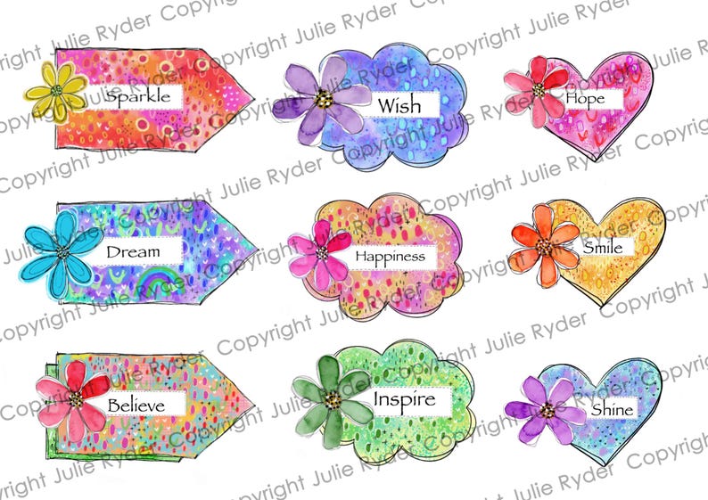Mixed Media Collage Tags, 18 Printable Junk Journal Ephemera, Colorful ...