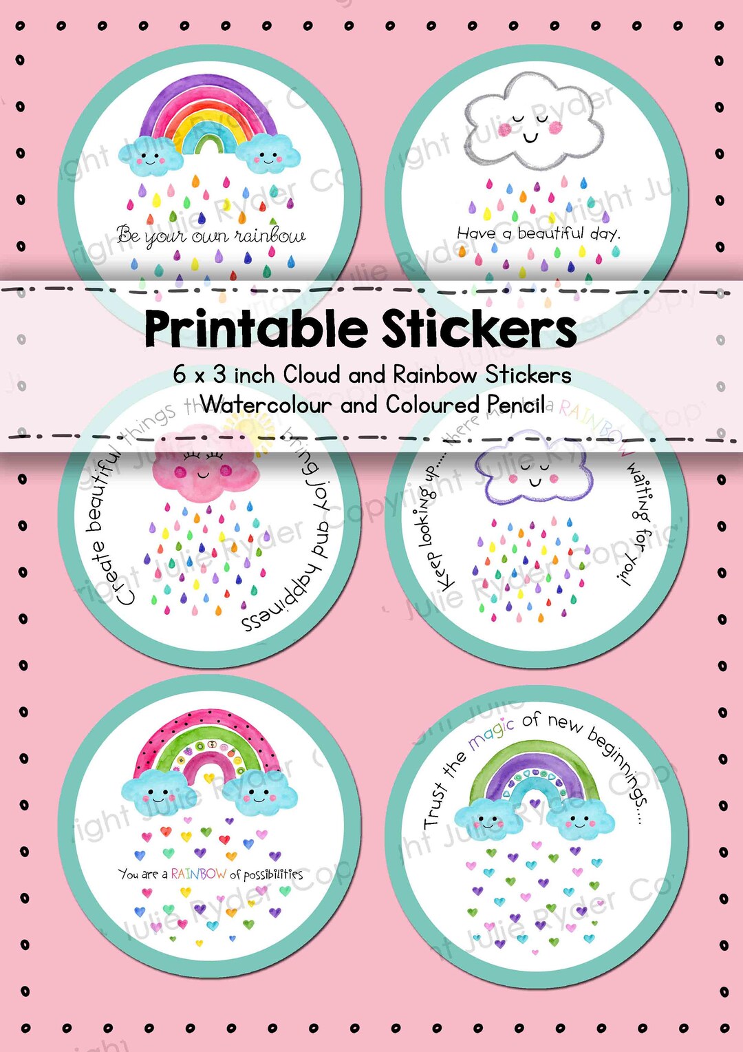 Printable Stickers Colourful Rainbow and Clouds With Inspirational ...