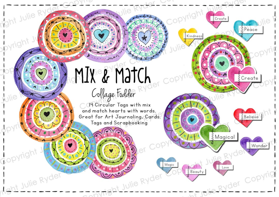 Watercolor Circle Collage Art: Printable Scrapbooking Embellishments ...